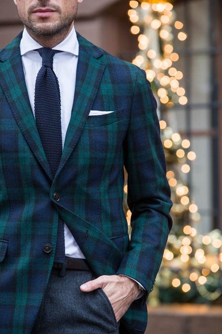 Black Watch Tartan Plaid Blazer Men's Outfit Idea - He Spoke Style