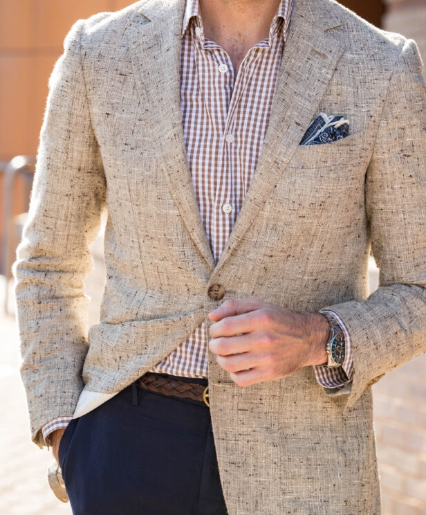 Textured Linen Sport Coat with Brown Gingham Shirt | He Spoke Style