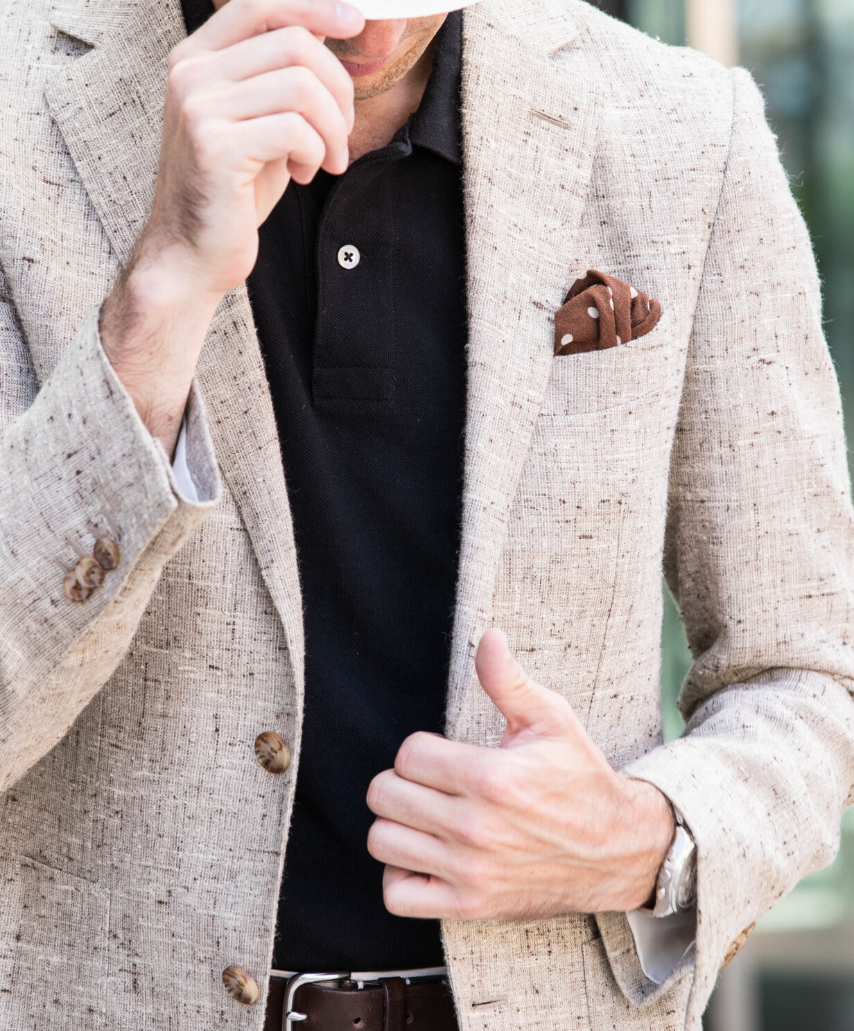 Linen Sport Coat with Black Polo Shirt and Panama Hat | He Spoke Style