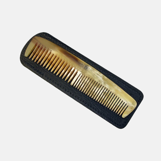5" Double Tooth Oxhorn Pocket Comb w Leather Case | He Spoke Style