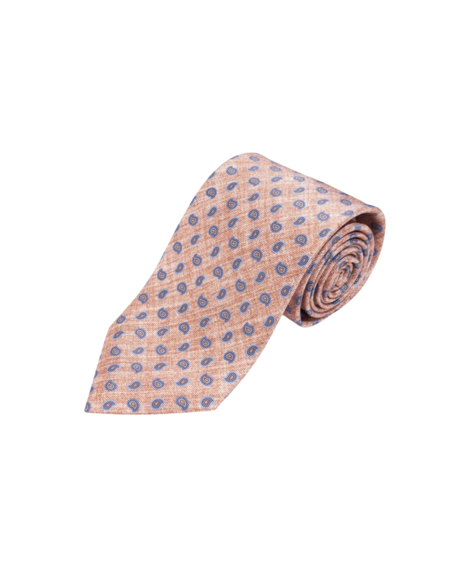 Tan w/ Blue Paisley Silk Necktie | He Spoke Style
