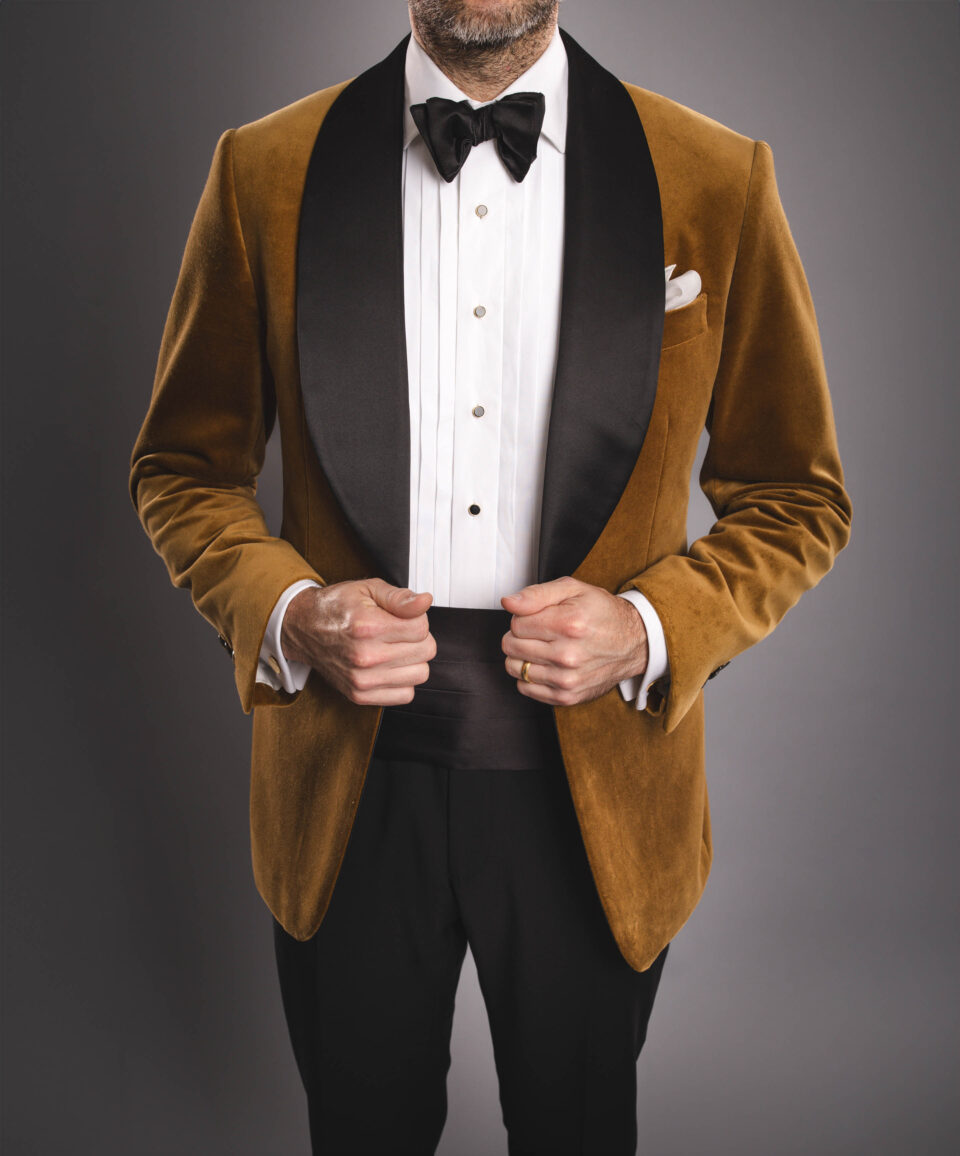 Golden Brown Velvet Dinner Jacket | Custom-Tailored Formalwear