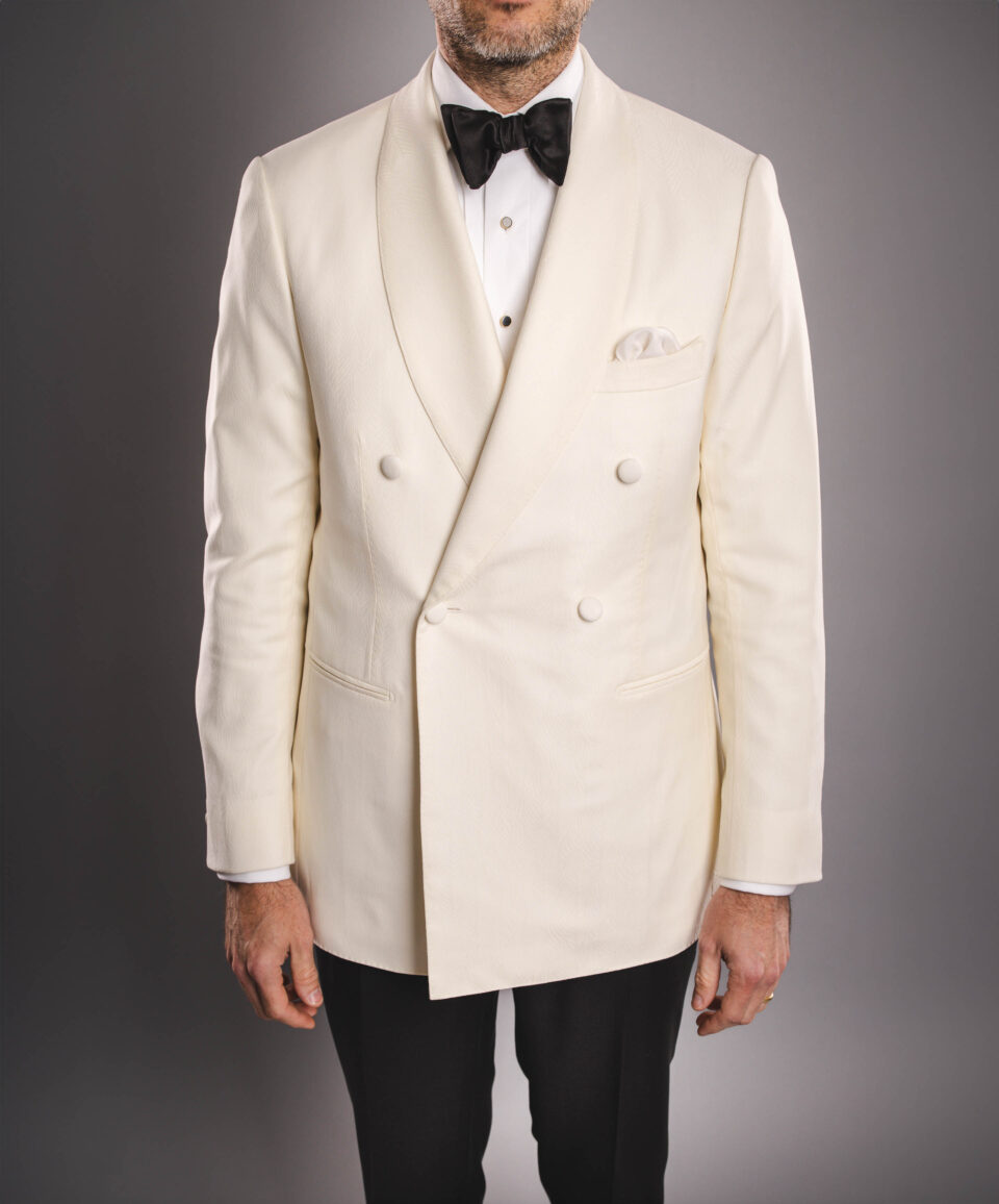 Ivory Palm Leaf Jacquard Double-Breasted Dinner Jacket