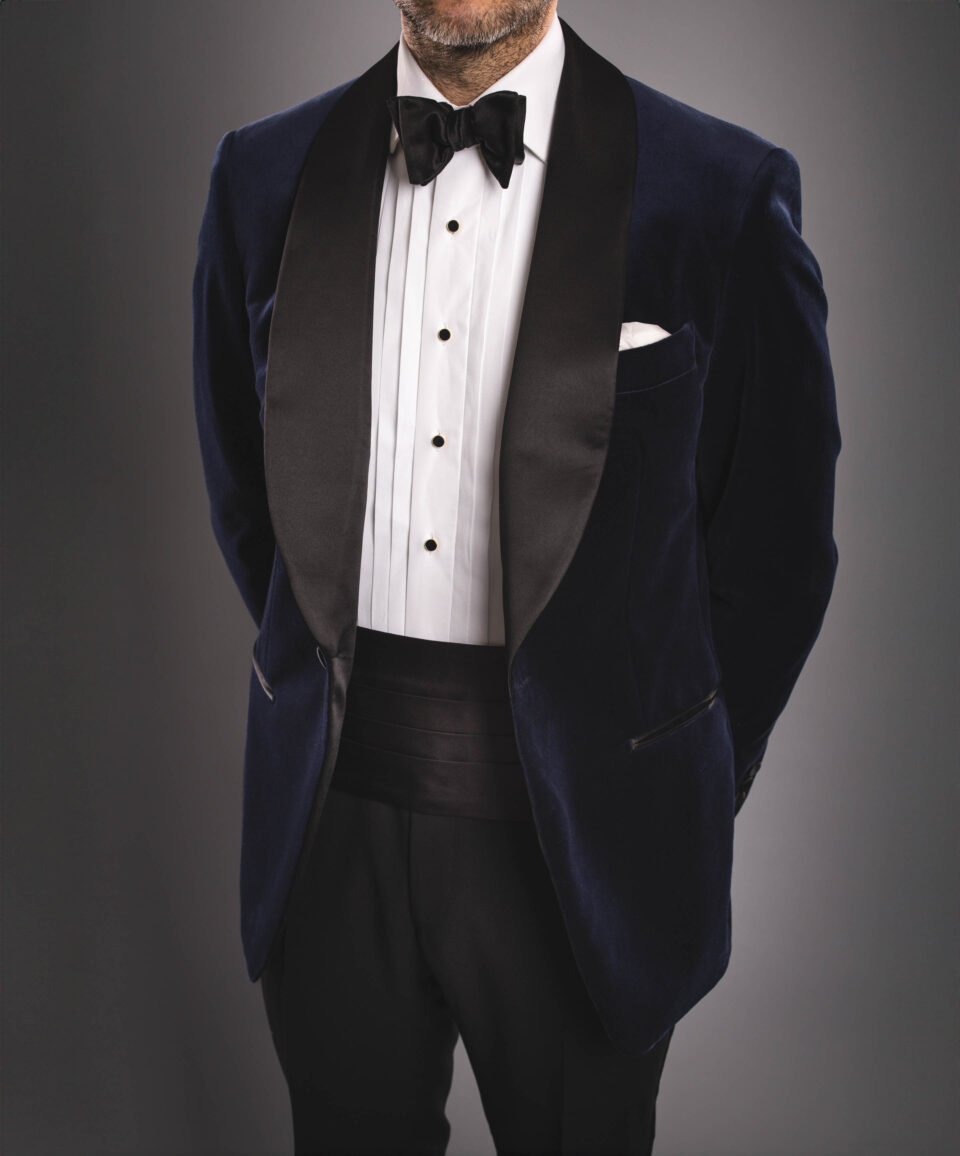 Navy Velvet Shawl Collar Dinner Jacket | Custom-Tailored