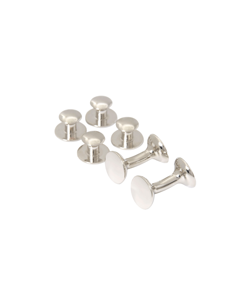 Codis Maya Round White Rhodium Tuxedo Stud and Cufflink Set | He Spoke ...