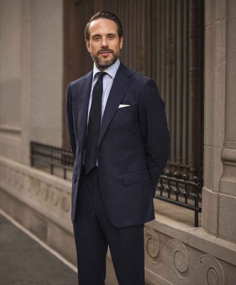 Navy Blue Flannel Suit with Blue Shirt and Tie | He Spoke Style
