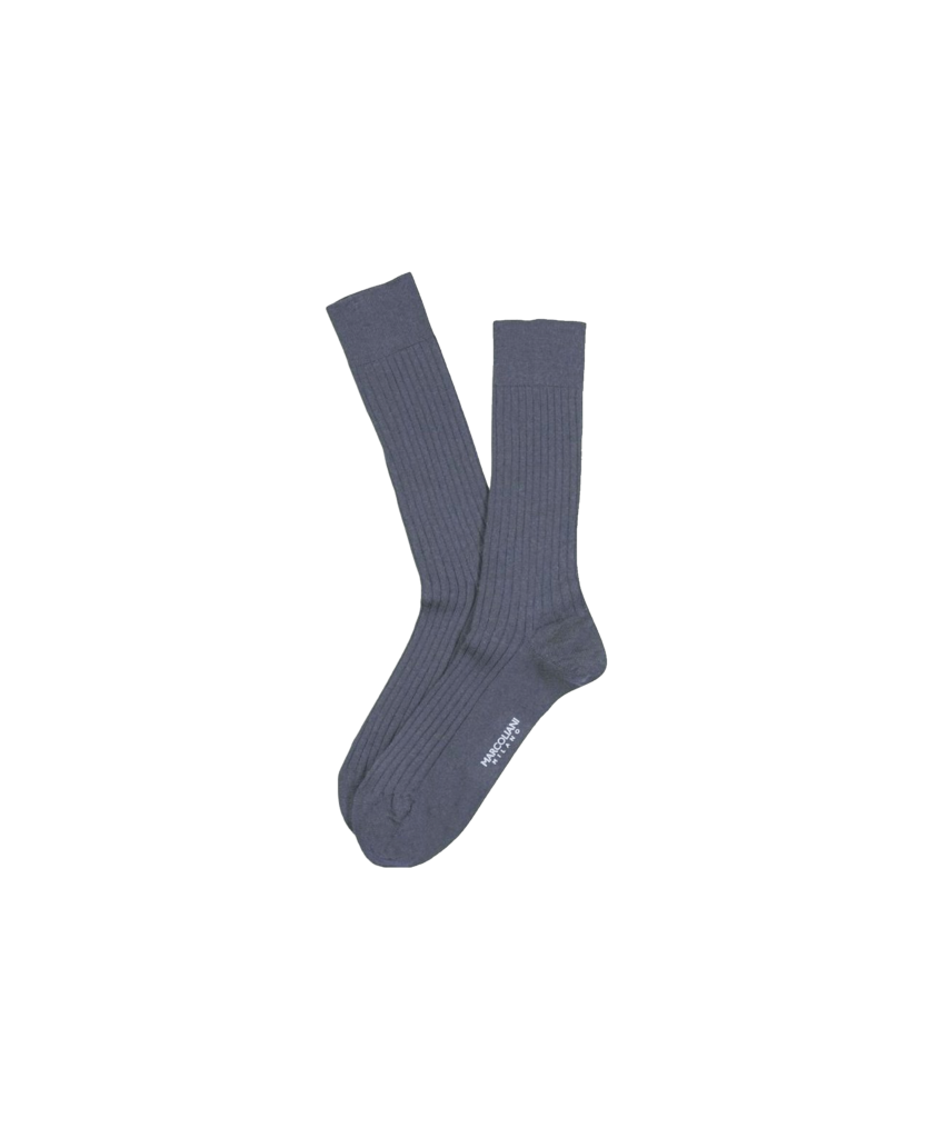 Indigo Blue Merino Ribbed Mid-Calf Dress Socks | He Spoke Style