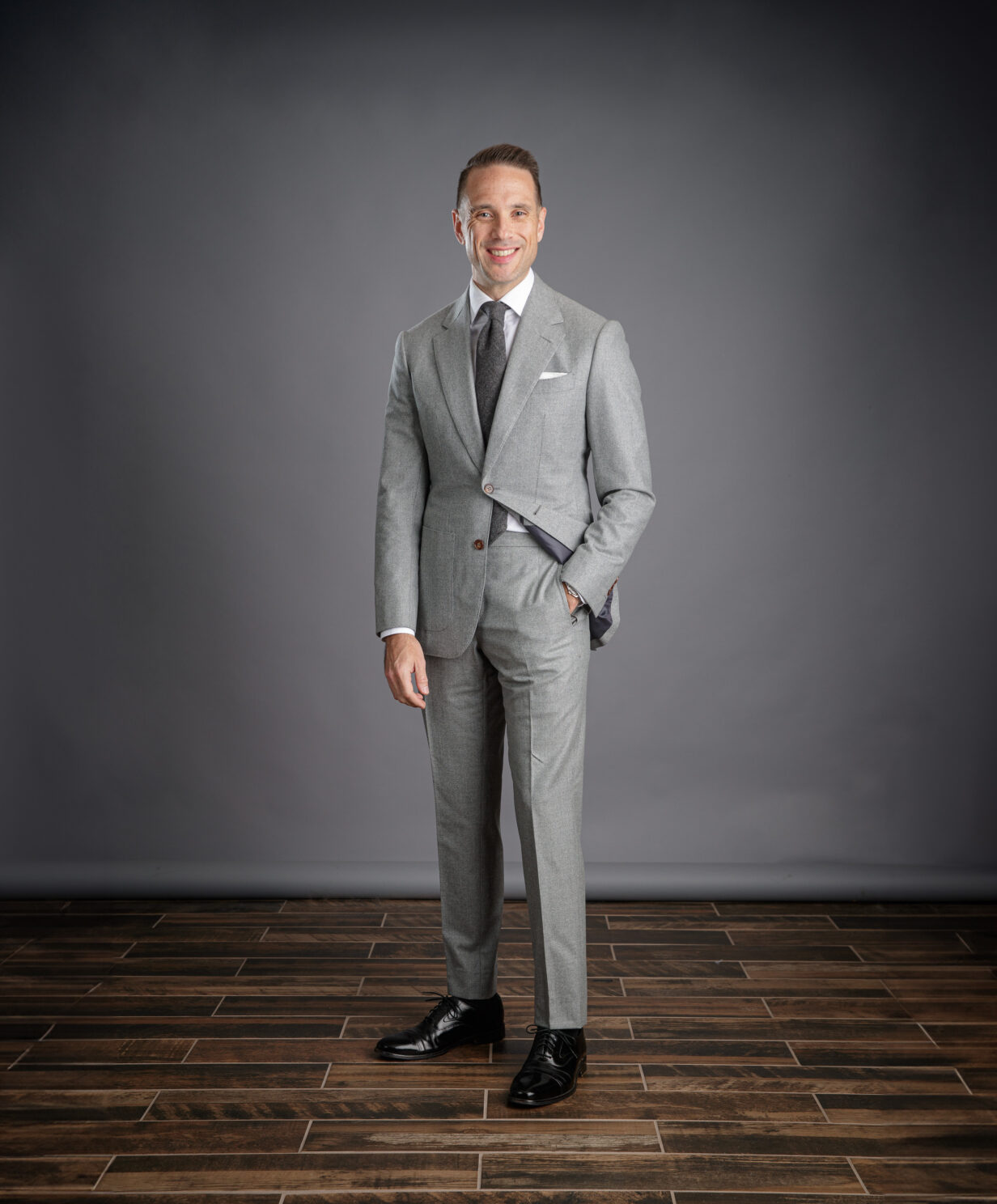 Light Gray Flannel Suit with Gray Tie | He Spoke Style