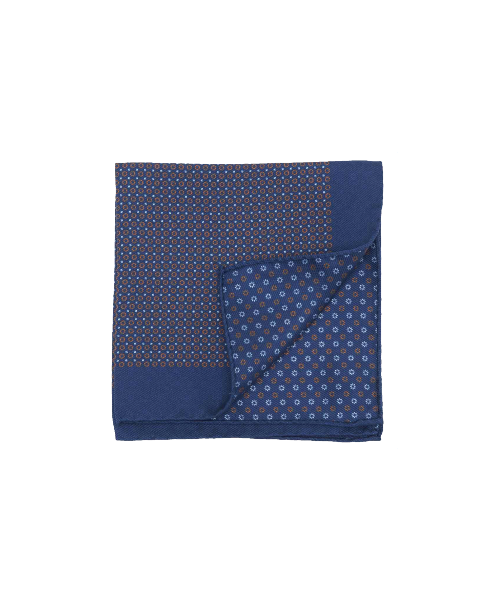 Navy Pocket Square with Small Rust Red Circles | He Spoke Style