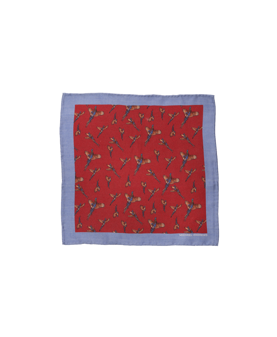 Red, Tan & Blue Pheasant Pocket Square | He Spoke Style