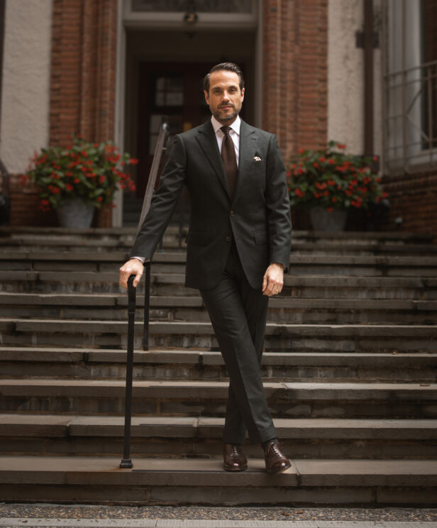 Forest Green Flannel Suit with White Shirt and Brown Tie | He Spoke Style