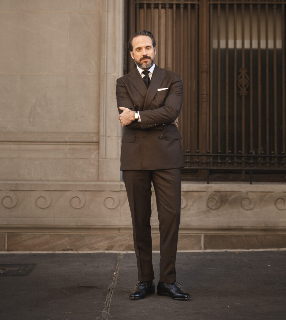 Brown Double-Breasted Flannel Suit | Custom-Tailored Elegance