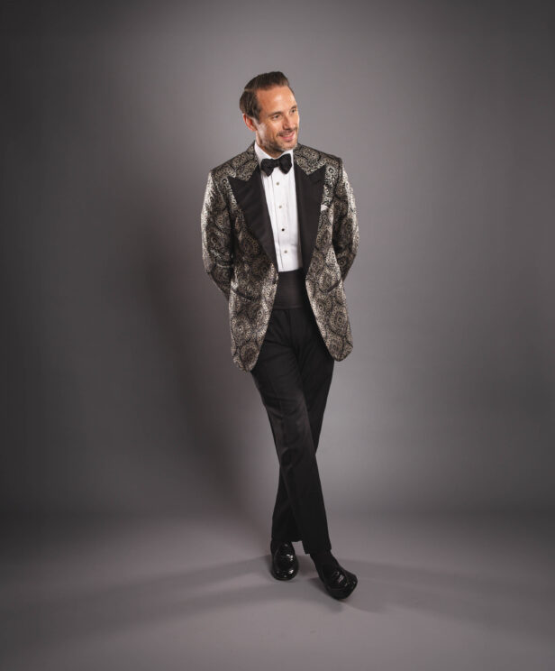 Black & Gold Jacquard Dinner Jacket Formal Outfit Idea | He Spoke Style