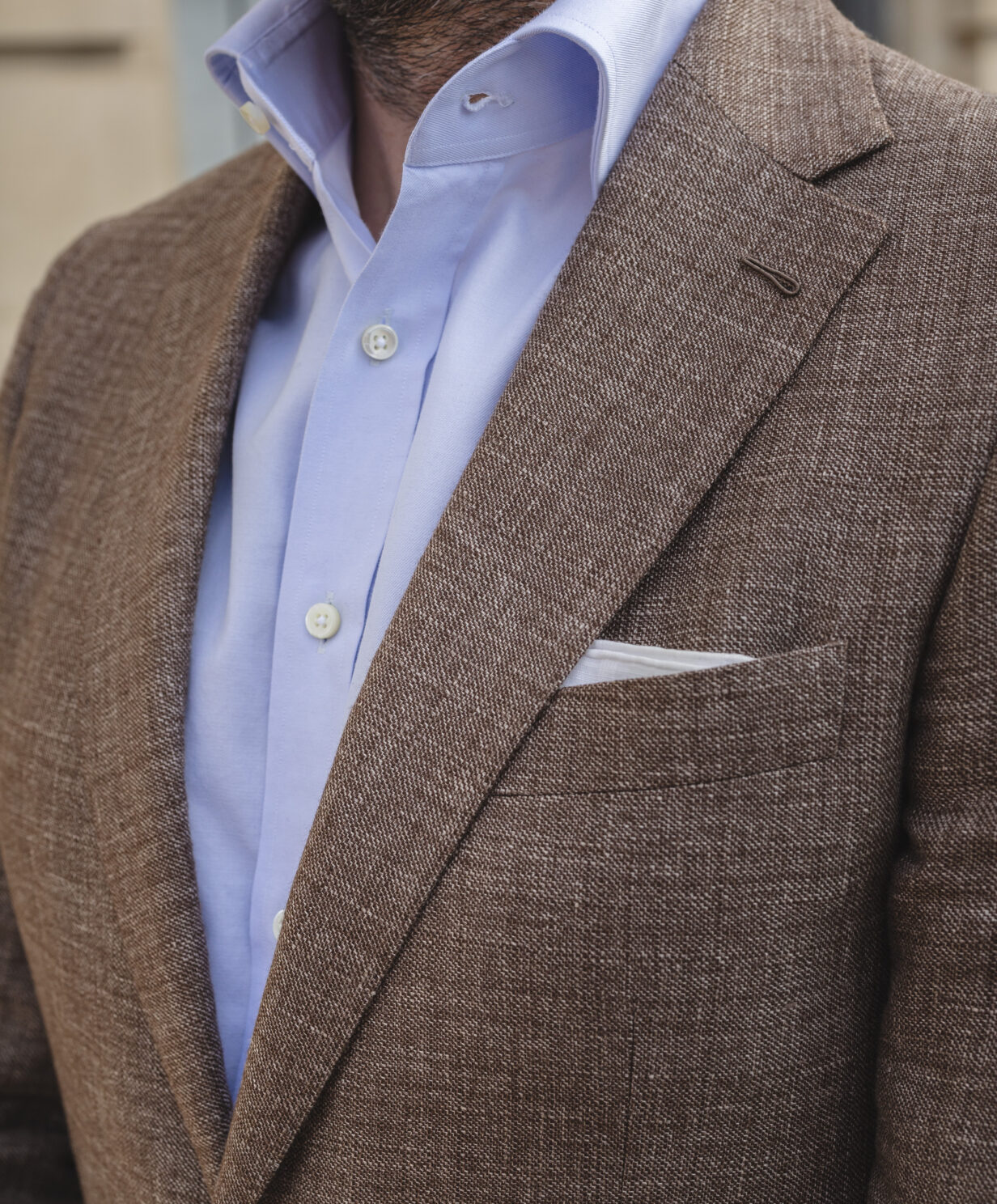 Brown Sport Coat With Blue Shirt & Gray Pants | He Spoke Style