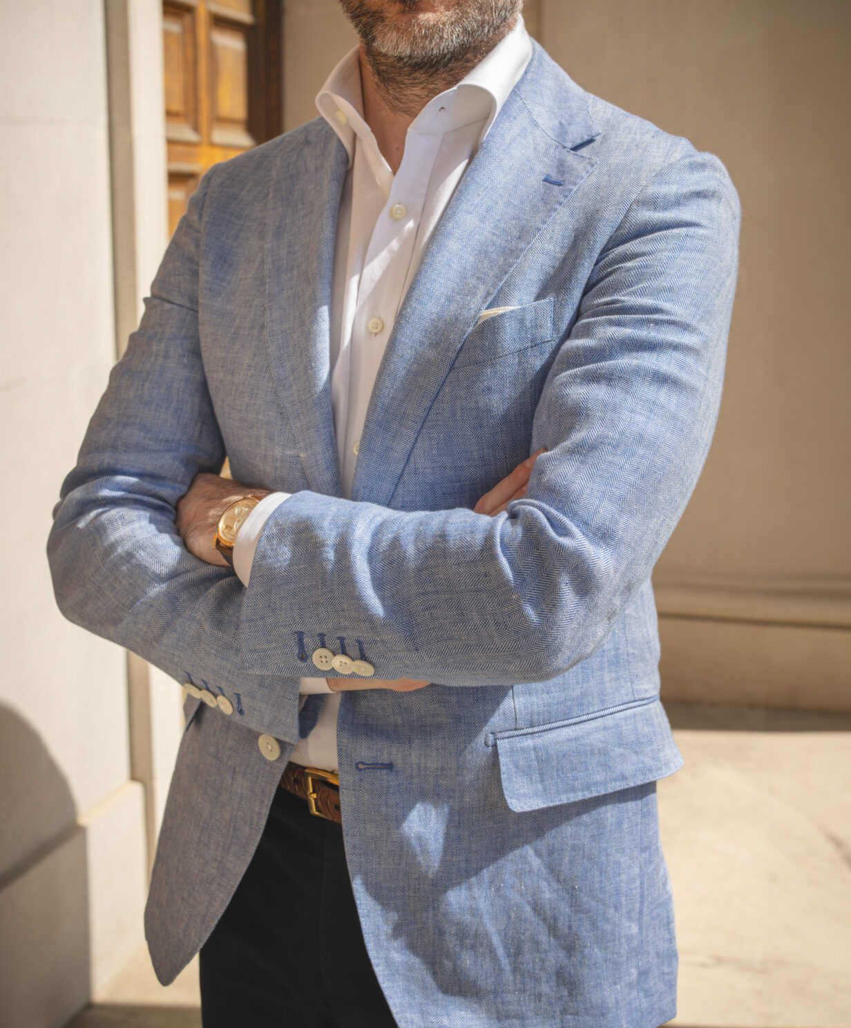 Light Blue Sport Coat With White Shirt & Blue Pants | He Spoke Style