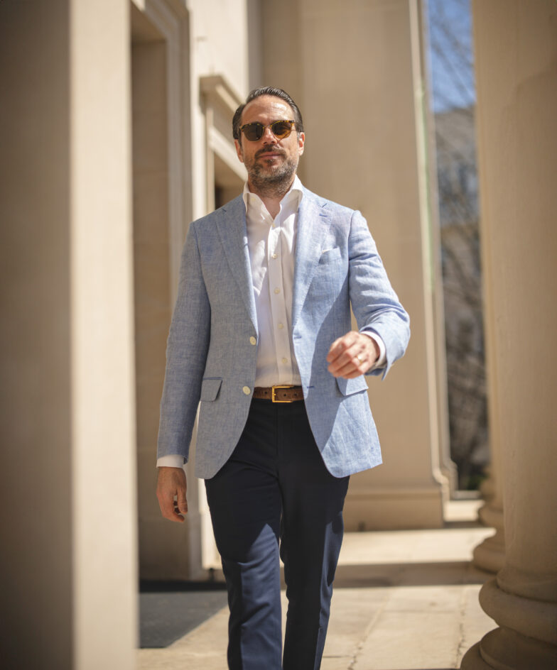 Light Blue Sport Coat With White Shirt & Blue Pants | He Spoke Style