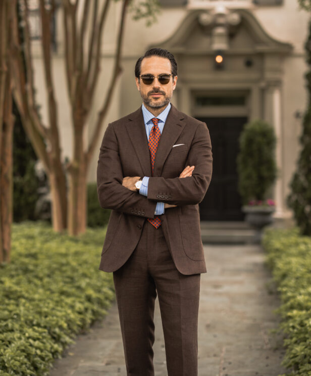 Rust Brown Suit With Orange Tie Summer Outfit Idea | He Spoke Style