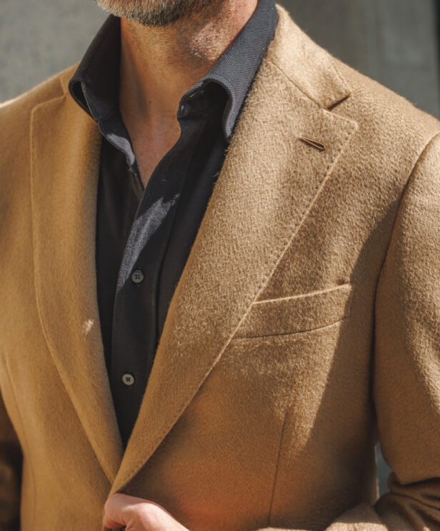 Camel Sport Coat With Black Shirt And Pants | He Spoke Style
