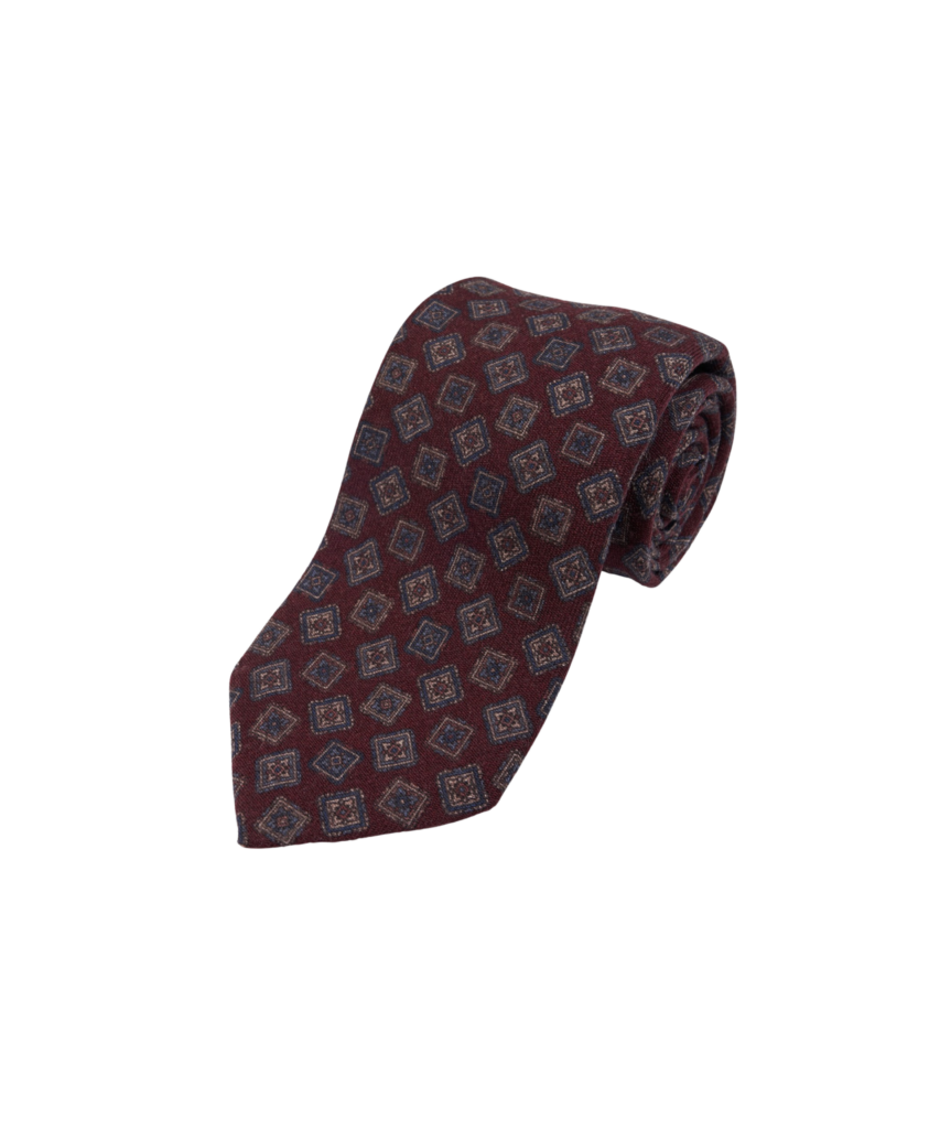 Maroon w/ Blue Large Medallion Wool Necktie | He Spoke Style