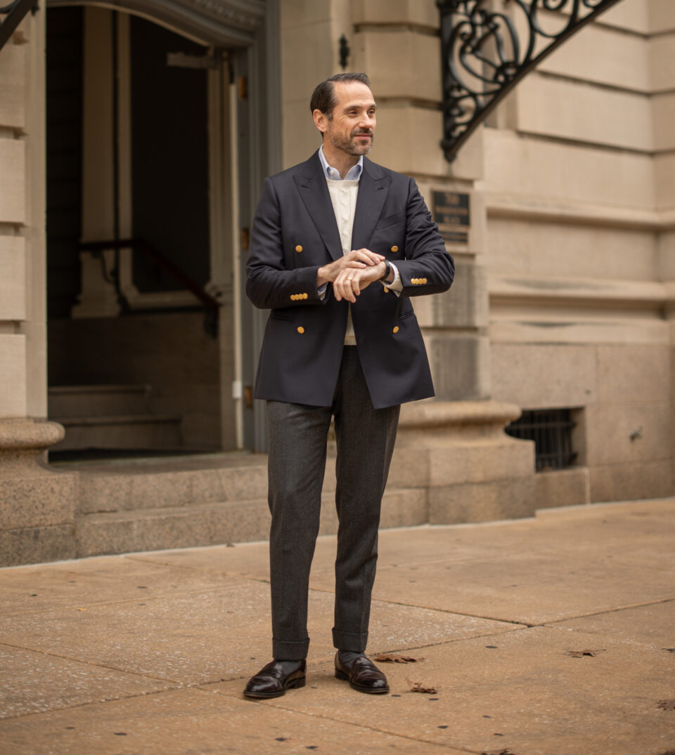 Classic Navy Blue Double-Breasted Blazer | Custom-Tailored