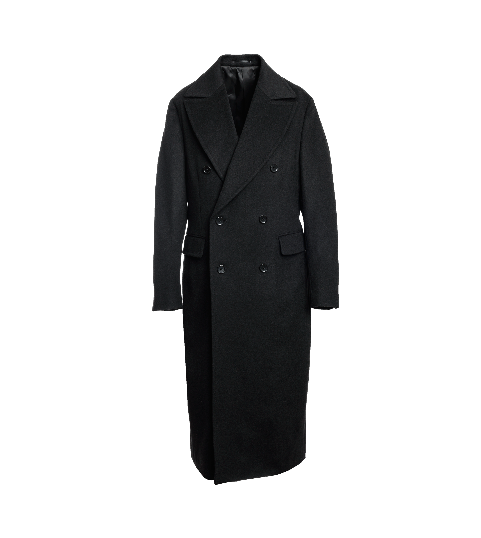 Black Double-Breasted Wool Top Coat | He Spoke Style